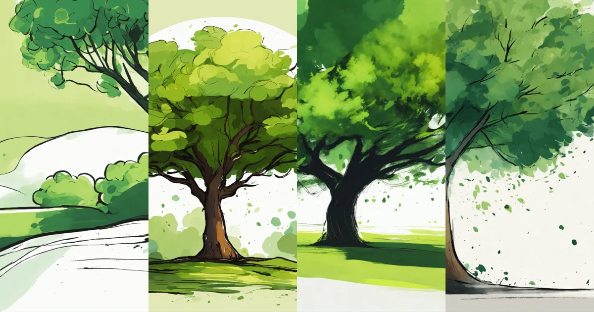 Lexica - Simple cartoon green tree fading into white, white background ...