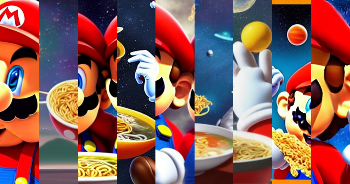 Lexica - Mario in space eating ramen, digital art, game art, character ...