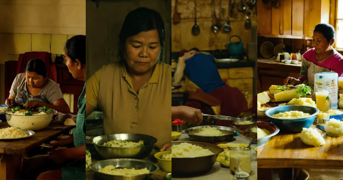 Lexica - In a rural kitchen, a low-income Indigenous family sits at the ...