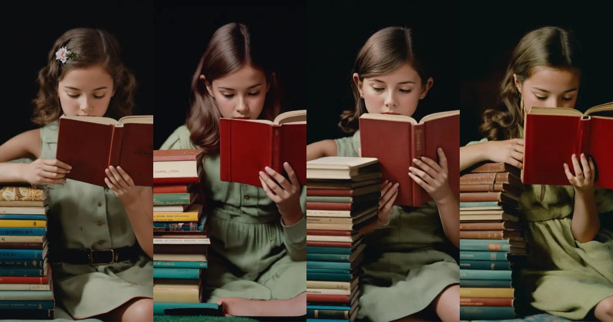 Lexica - A vintage photograph of a girl reading a book, Wes Anderson ...