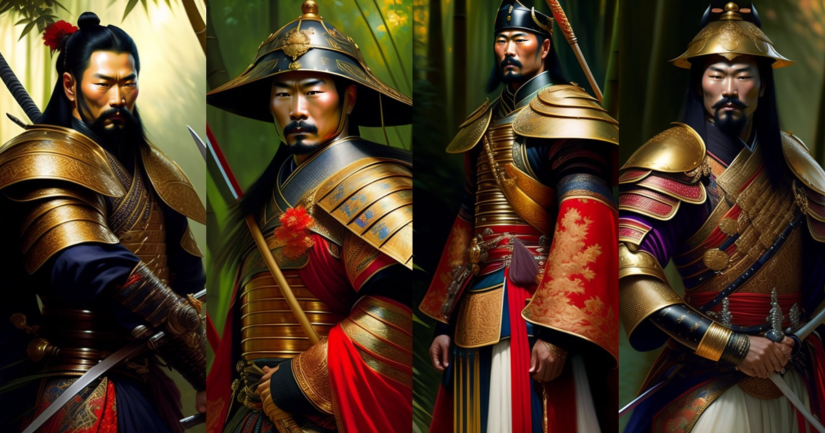 Lexica - Close up of samurai general in full armor, in a bamboo forest ...