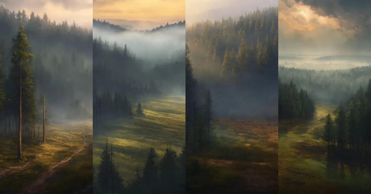 Lexica - Rural pine forest landscape, aerial view, close Up, Dark ...