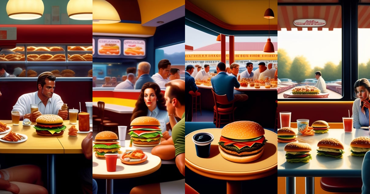 Lexica - A realistic view inside of a fast food restaurant, with people ...