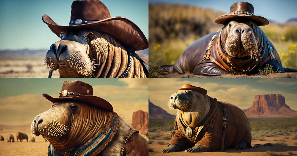 Lexica - A realistic ((walrus)) dressed in (old wild west cowboy style ...