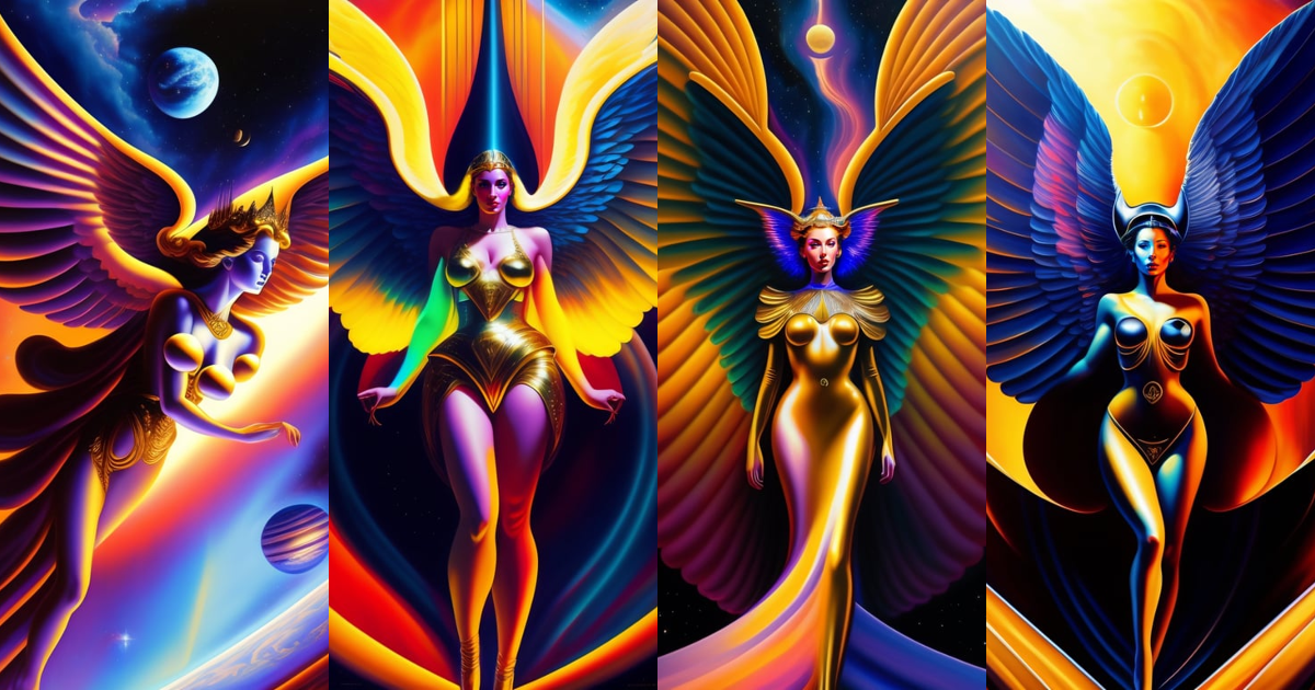 Lexica - An alien angel in space, with abstract wings and arms ...