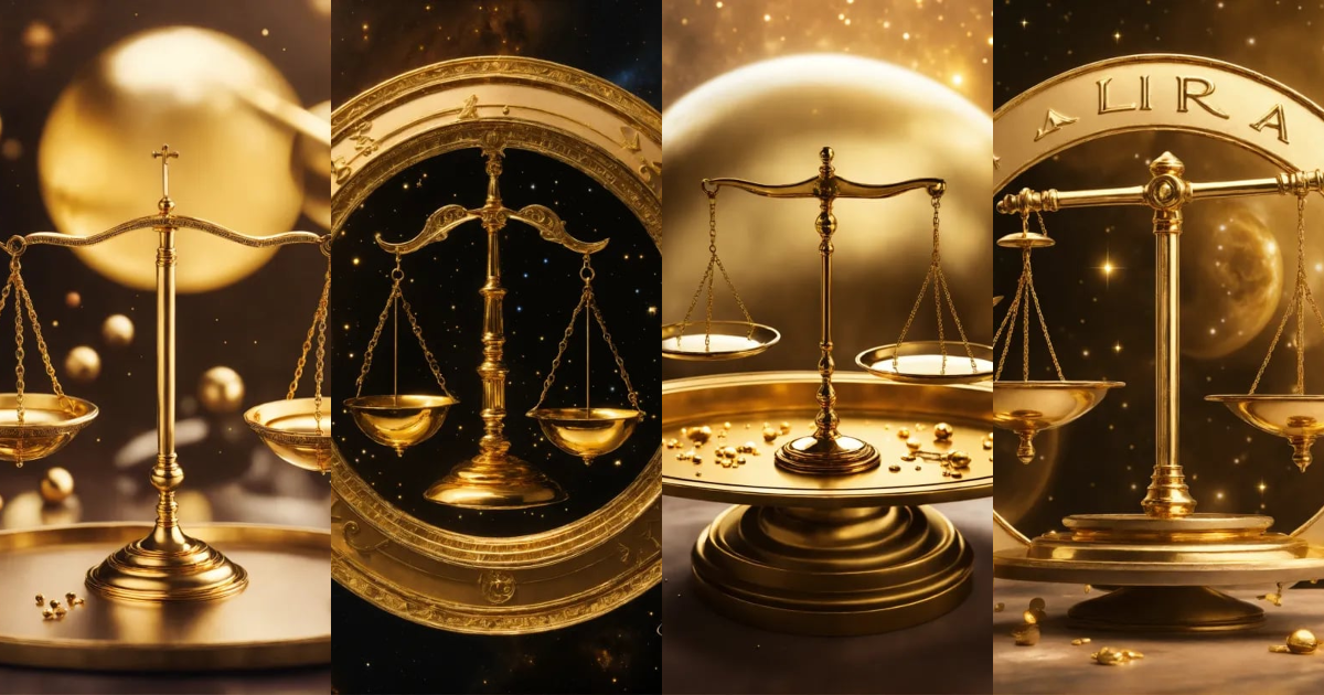 Lexica - Libra sign in gold color in realistic photograph, surrounded ...