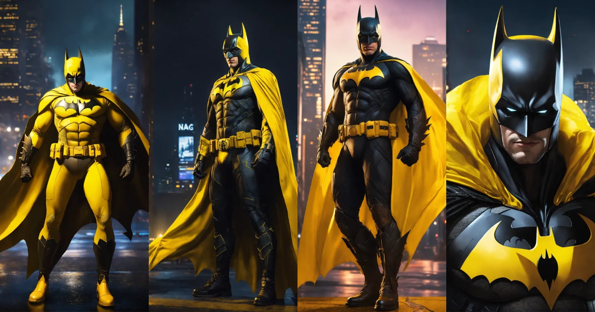 Lexica - Portrait painting of Batman wearing a (stunning yellow and ...