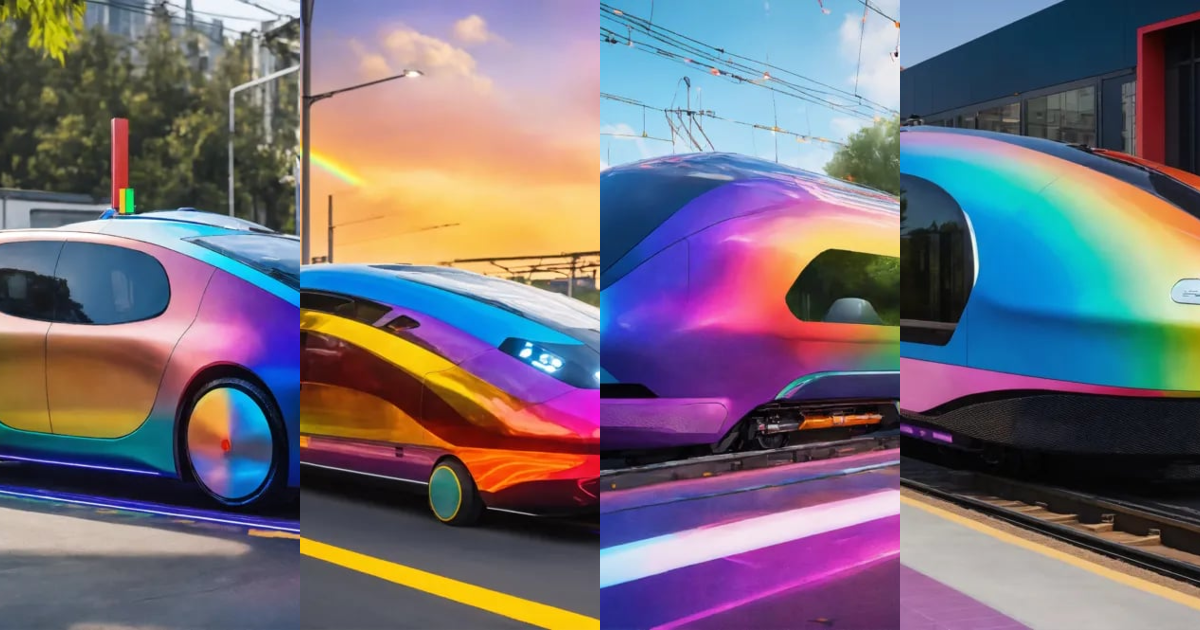 Lexica - Self-driving train of the future, Rainbow-colored car body ...