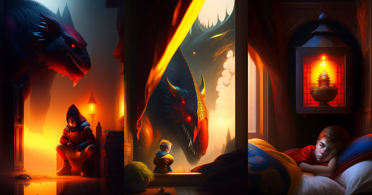 Lexica - A young boy lays asleep in his bedroom while a scary monster ...