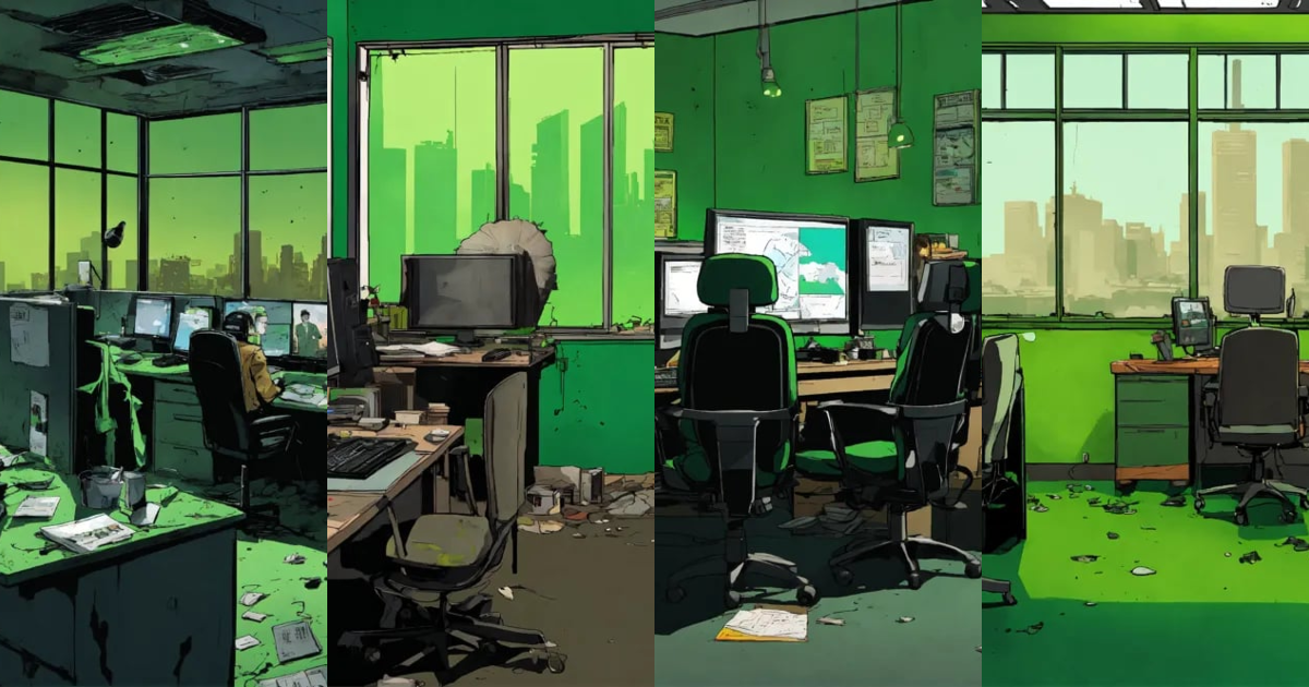 Lexica - Create a comic cartoon poster for a post-apocalyptic office ...