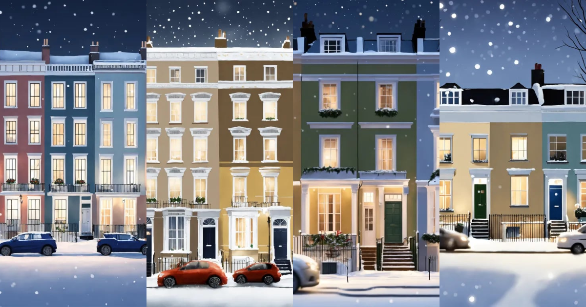 Lexica - Realistic illustration of five houses on a Notting Hill type ...
