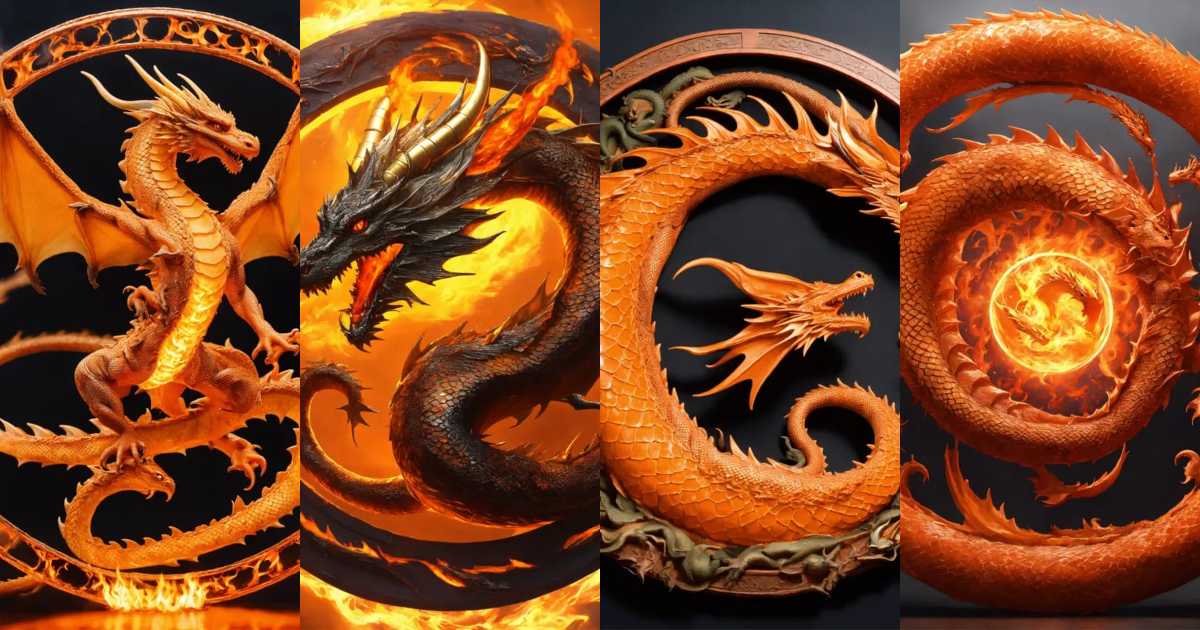 Lexica - A beautifully terrifying orange (FF5500) dragon ouroboros ...