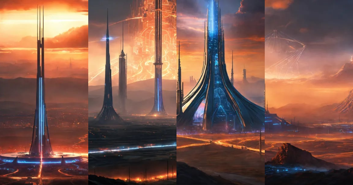 Lexica - Dark alien Tower of Sauron seen from a distance is a towering ...