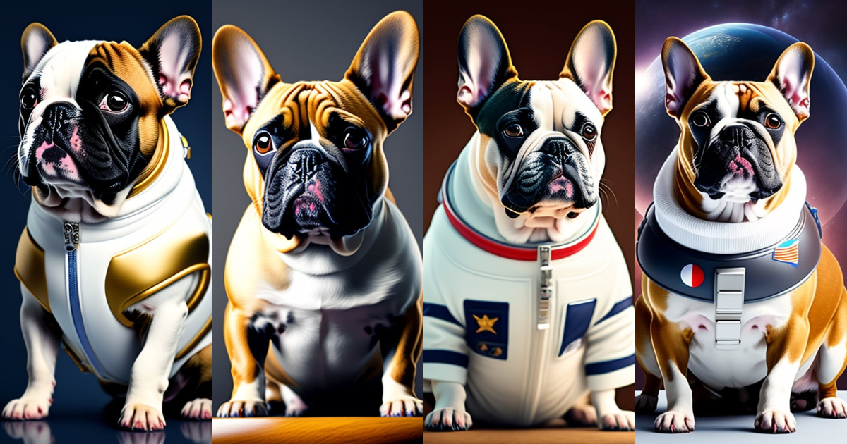 Lexica - French bulldog, dressed as an astronaut, detailing, creative ...
