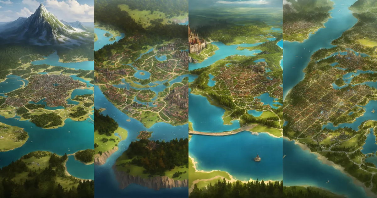 Lexica - Dnd city map with a large lake to the south and forests to ...