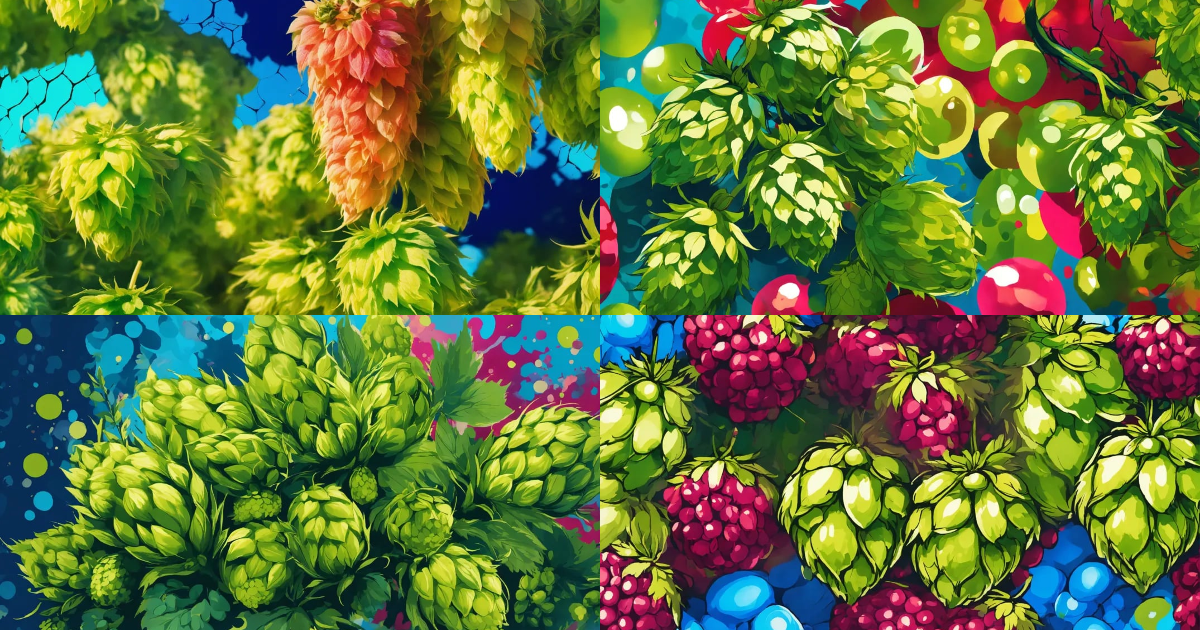 Lexica - Composition of bunches of hops with an explosion of colored ...