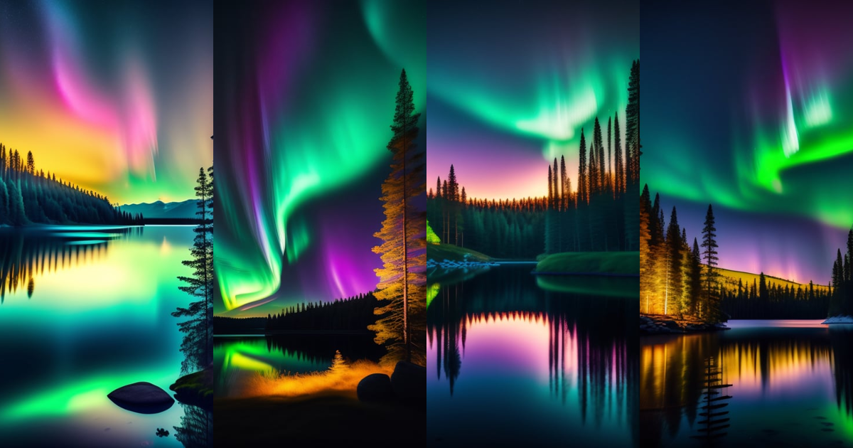Lexica - Lake, cottage, night, lights coming from windows, northern ...