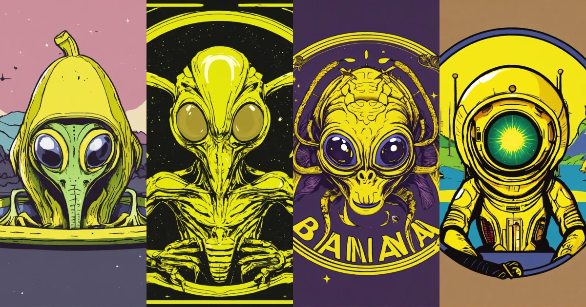 Lexica - Banana-eating alien logo