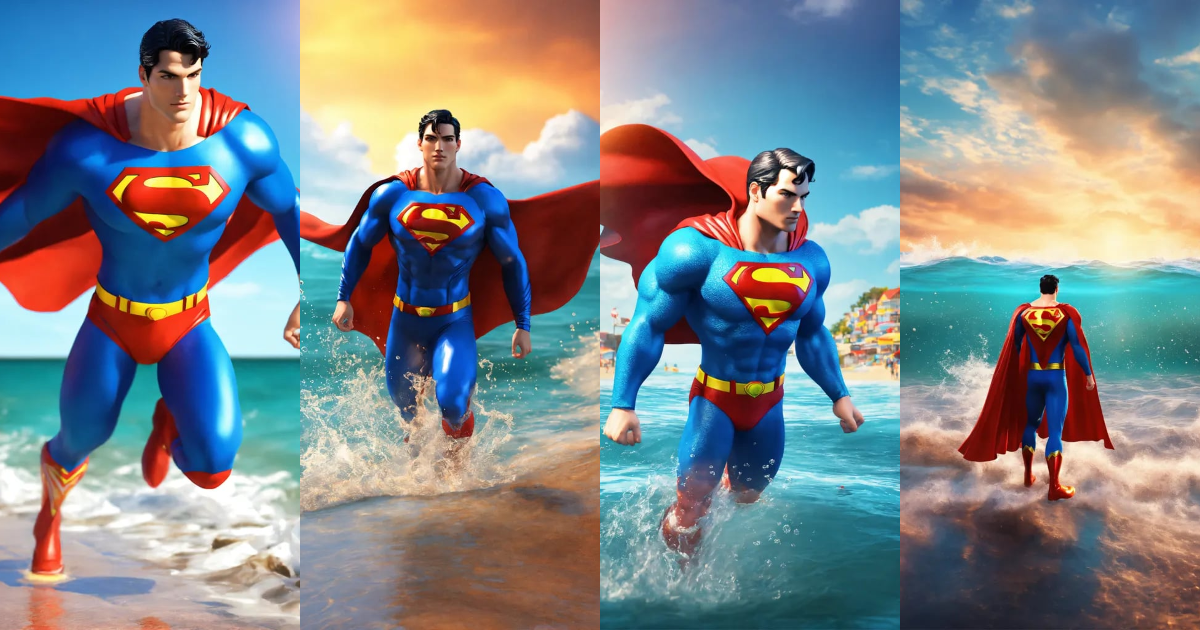 Lexica - Superman swimming on the seaside full-body, colorful ...