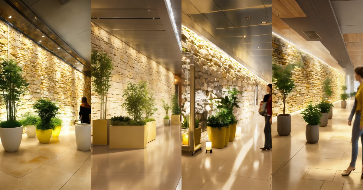 Lexica - Airport corridor, one side of the corridor full height glass ...