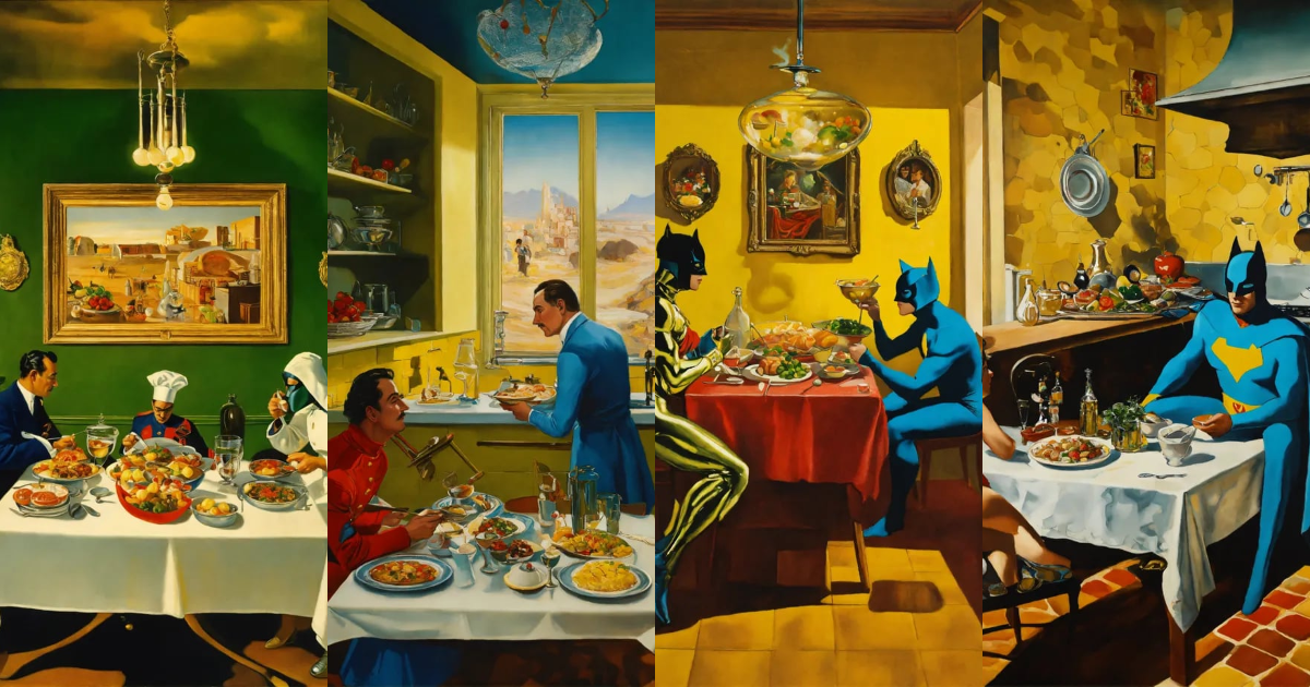 Lexica - Superhero in a vintage kitchen enjoying their meal, oil ...