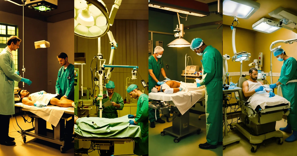 Lexica - A man sitting at a operating table and the doctor getting ...