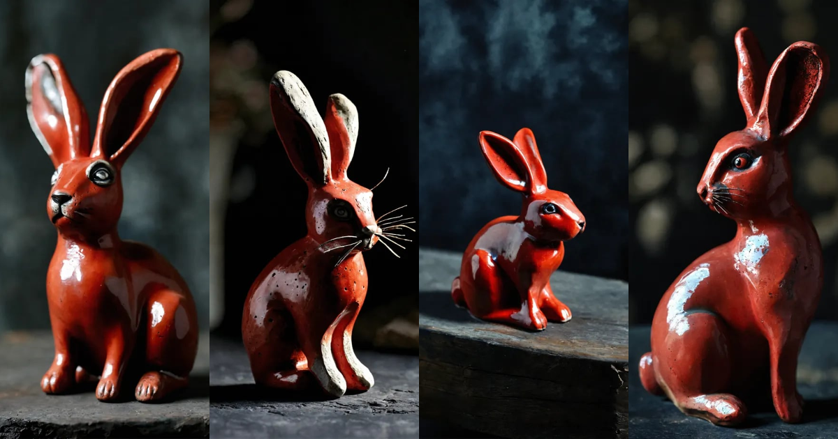 Lexica - Small red rabbit ceramic sculpture, still life photo, on a ...
