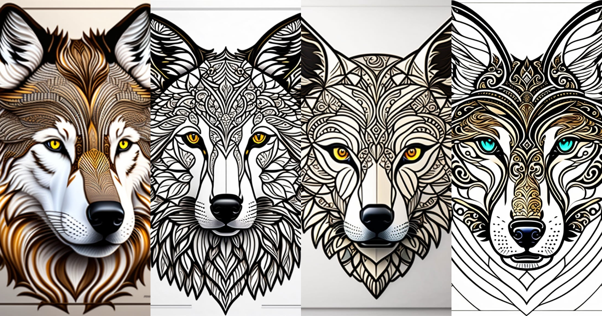 Lexica - Symmetrical head of a wolf, square Mandalas for coloring pages ...
