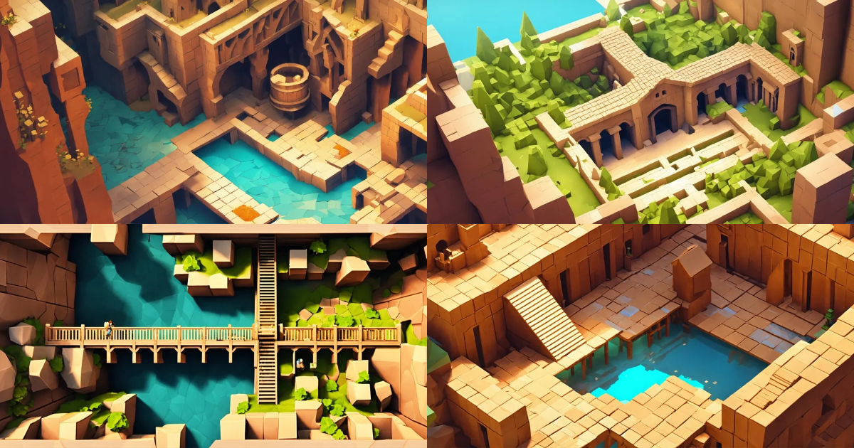 Lexica - A top-down view, 3d low poly puzzle , inspired by monument ...