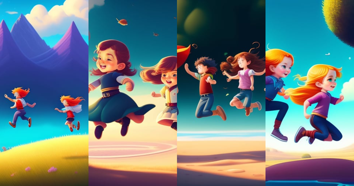 Lexica - A view of the magnificent nature with happy girls and boys ...