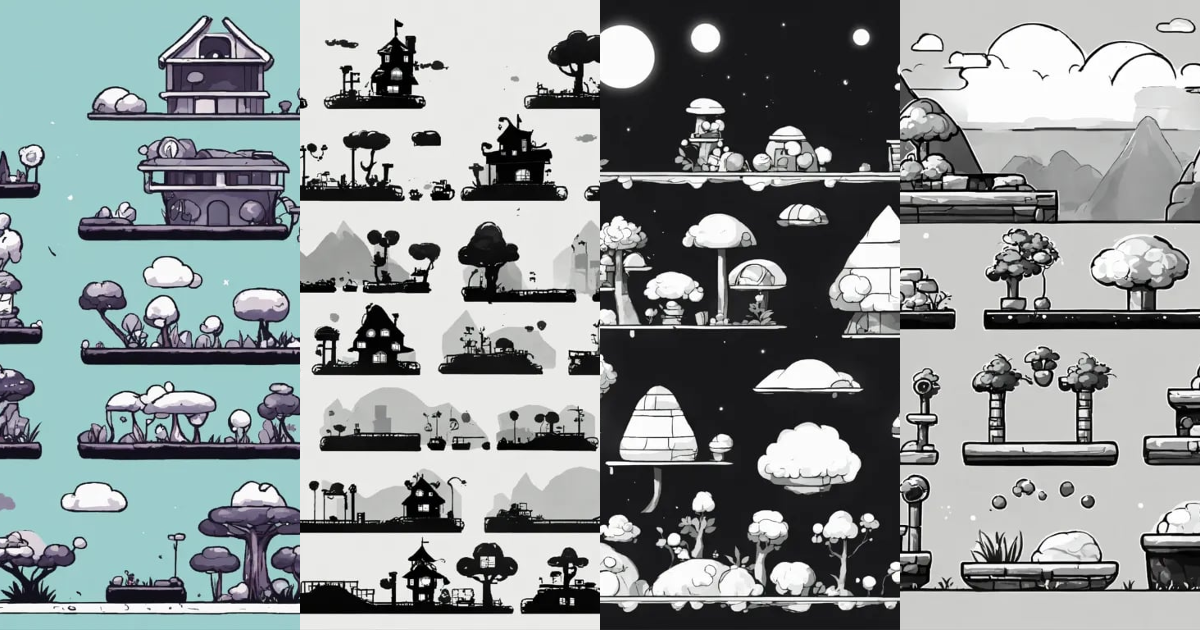 Lexica - 2d platformer game assets, cute theme, black and white ...
