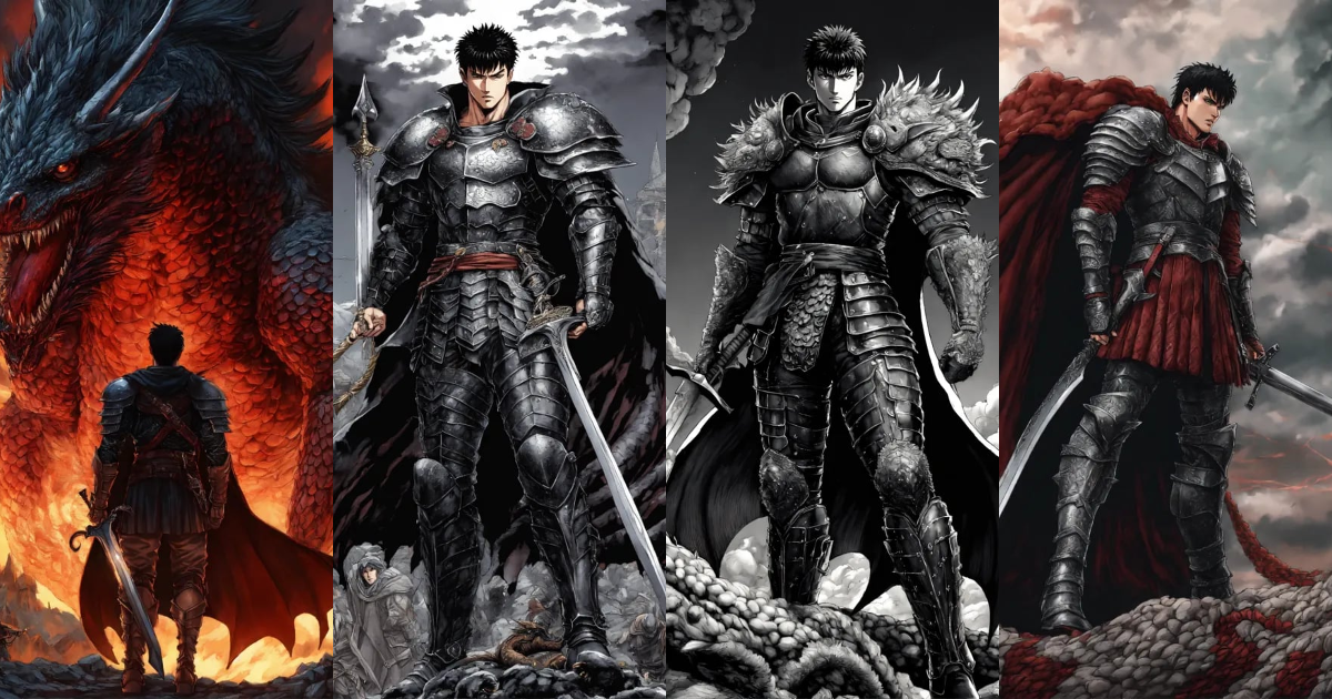 Lexica - Full body Manga art of Guts from Berserk with the Dragon ...