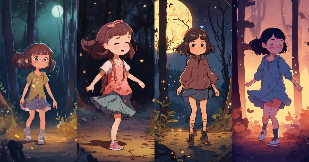 Lexica - Small sad girl, wearing tattered clothes, dancing in a forest ...