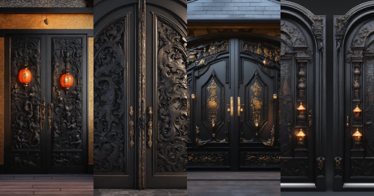 Lexica - 3D double castle doors black obsidian engraved with vampires ...