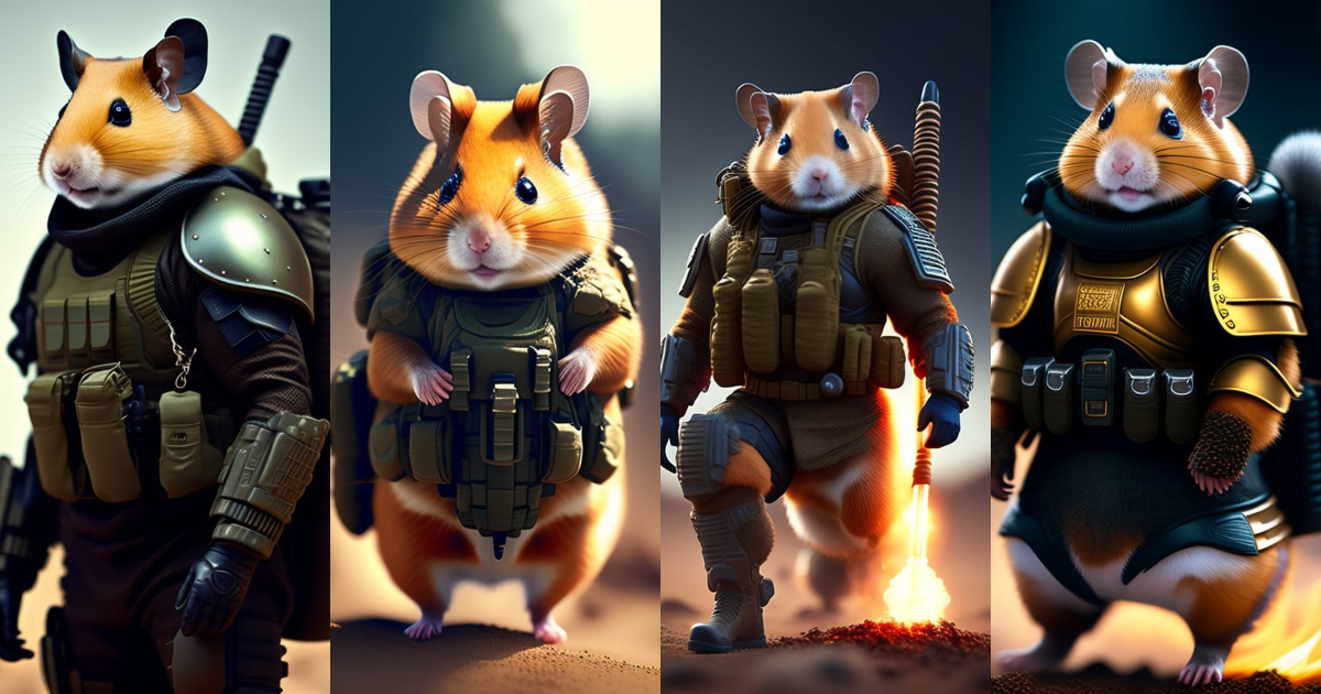 Lexica - Anthropomorphic hamster cyber warrior in a burnt land ...
