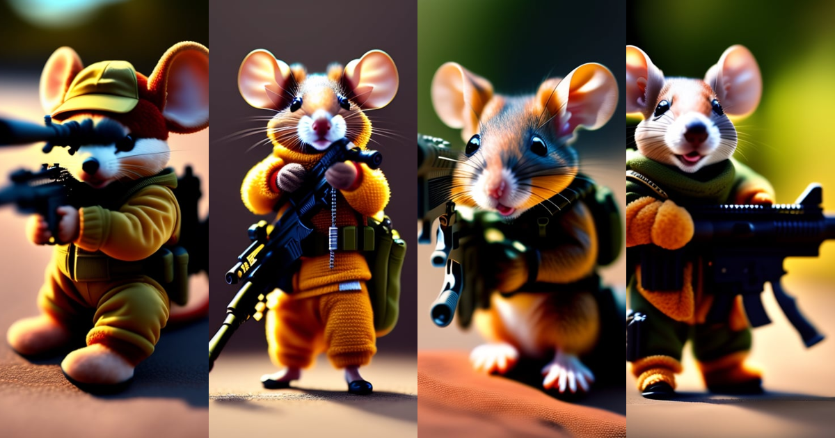 Lexica - A tiny mouse holding an AR-15 assault rifle
