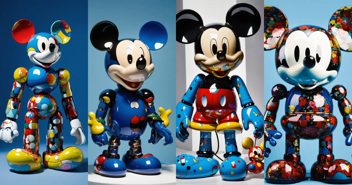 Lexica - Mickey robot jeff koons murakami ceramics pop art blue background