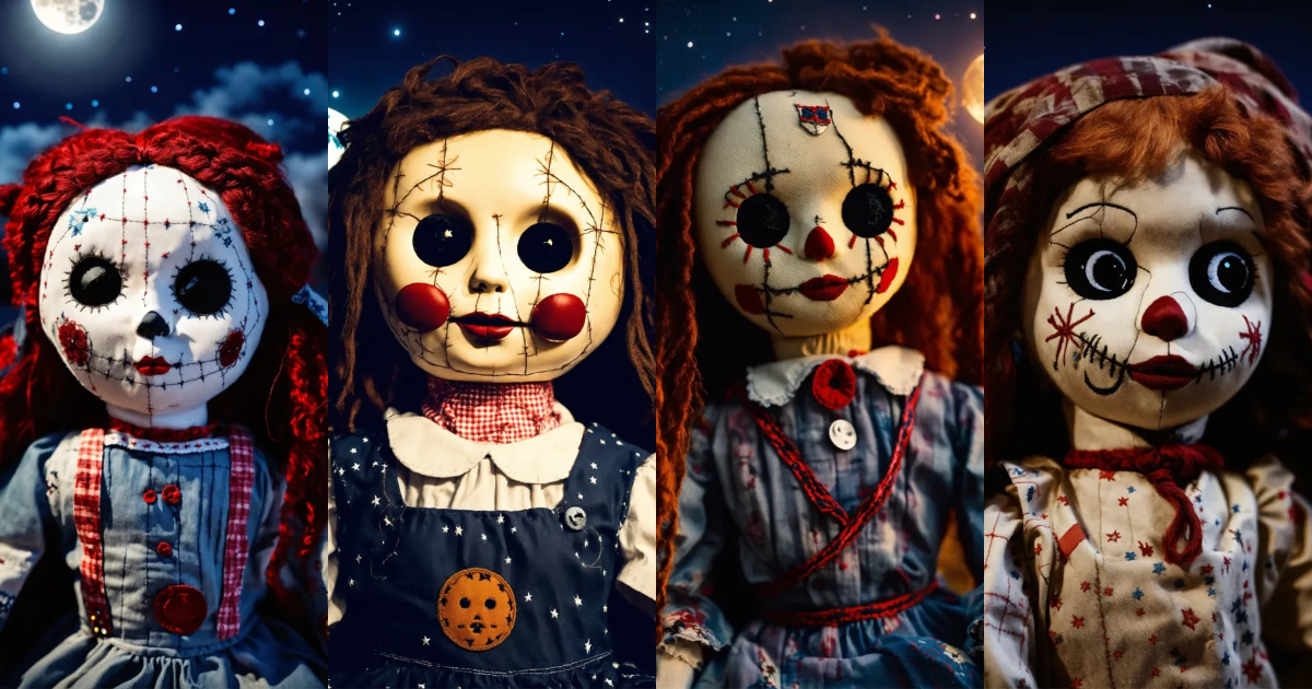 Lexica - The face of a scary rag doll with stitches and patches against ...