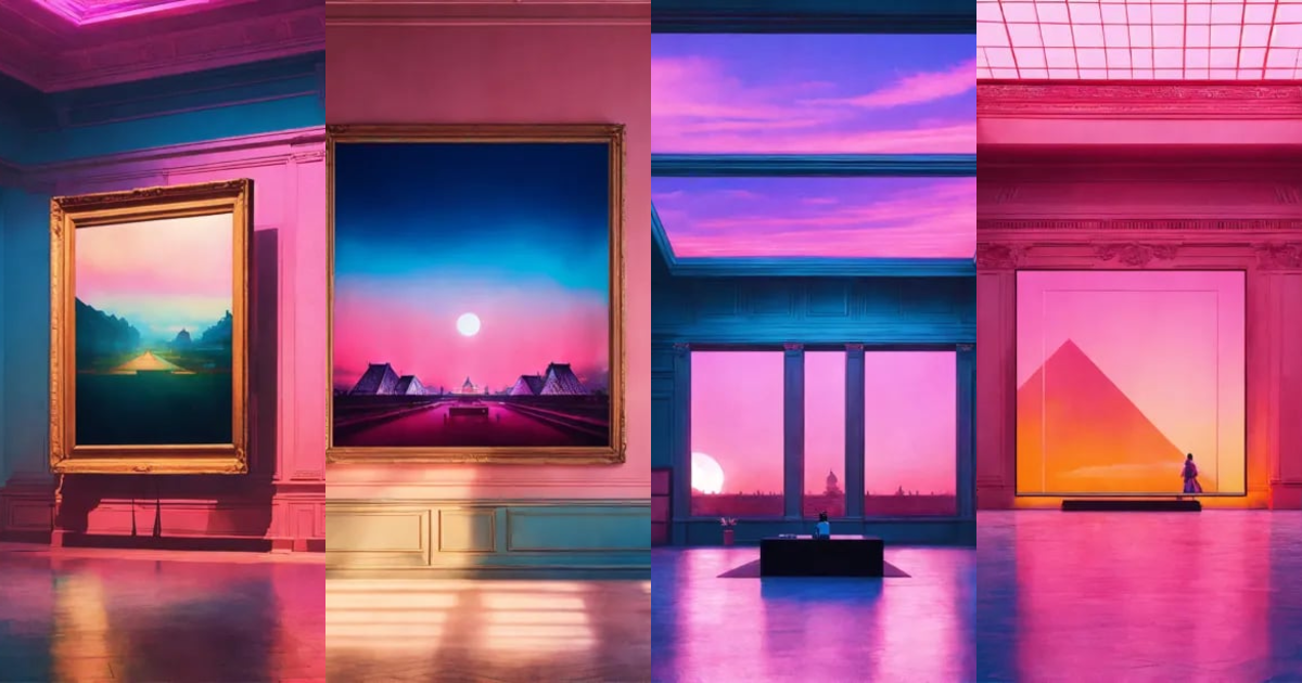 Lexica - Large room at the louvre with massive framed painting on the ...