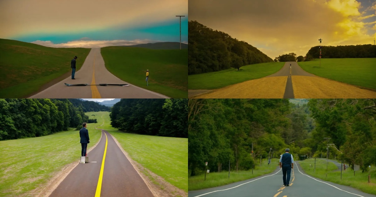 Lexica - A man standing at a fork in the road undecided which way to take