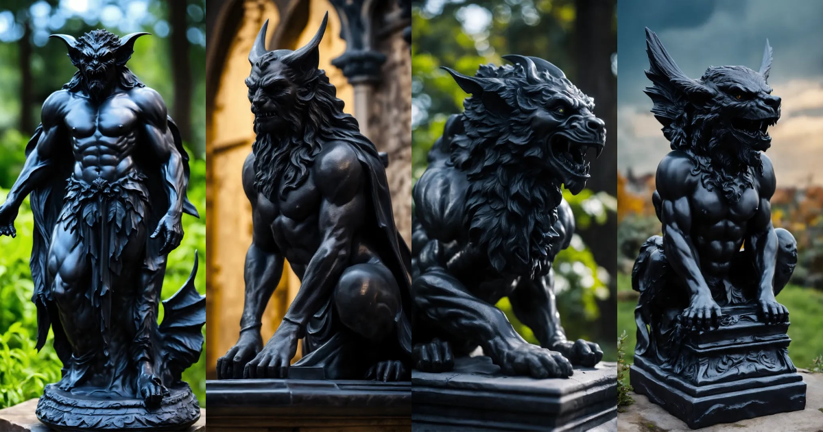 Lexica - A black obsidian statue sinister in nature of a gargoyle hyper ...