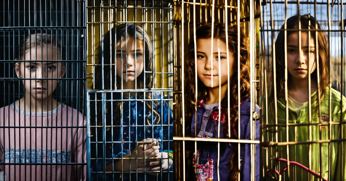 Lexica - 13 year old girl in a cage, looking at the camera