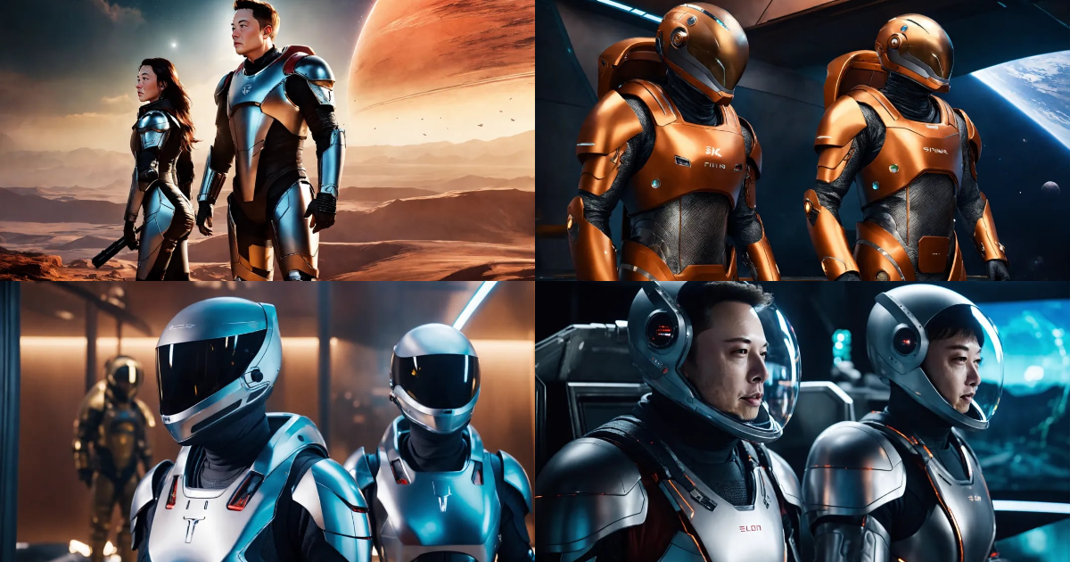 Lexica - Elon Musk and Xi Jin Ping in armor, ultrarealistic, 8k, in futuristic space suits