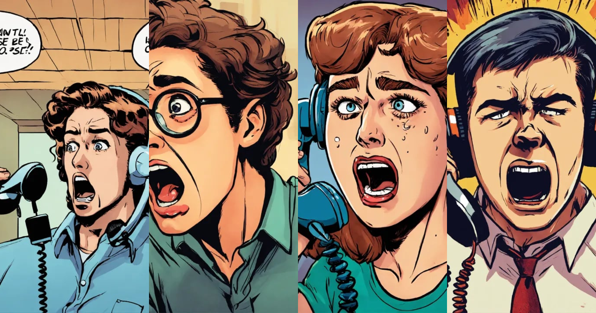 Lexica - Close up. A person is yelling into a telephone. the person is ...