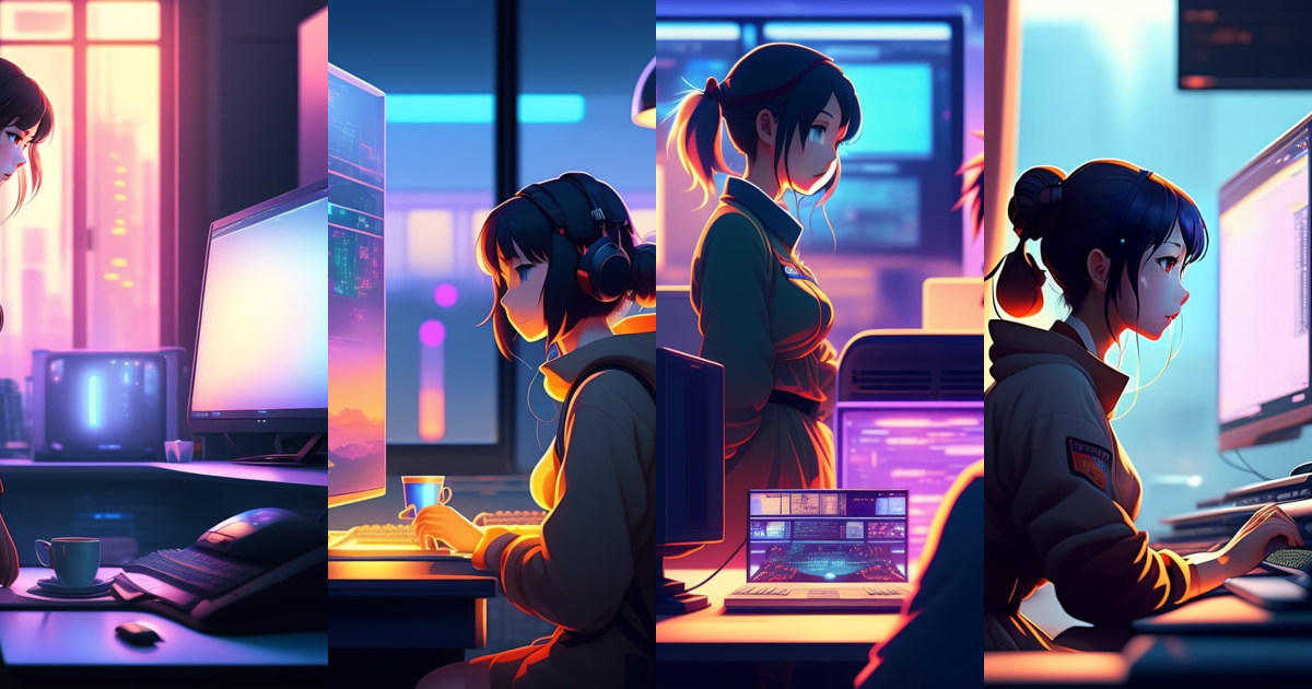 Lexica - Create a high resolution artwork of lofi ,Anime Girl is ...