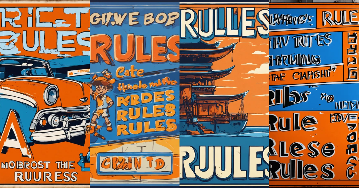 Lexica - A sign with the rules cartoon style, color blue-white, orange ...