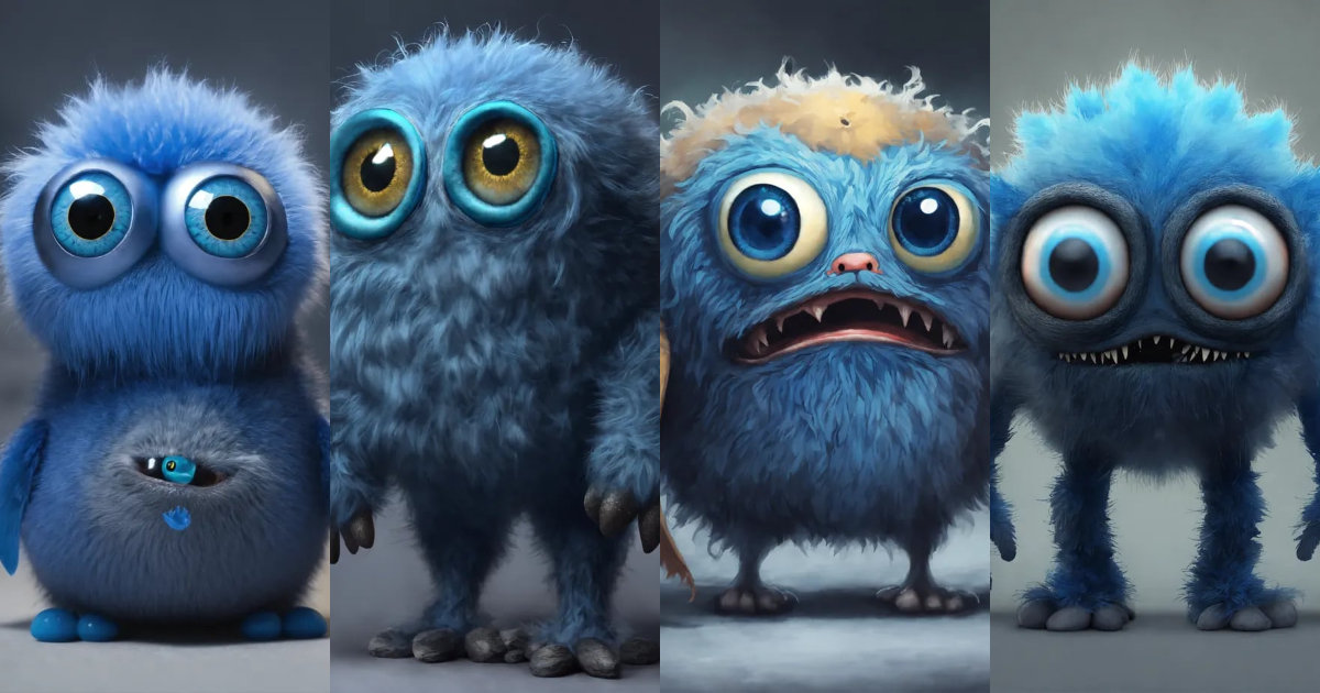 Lexica - A gray blob monster with one eye. It has blue wings. It has ...