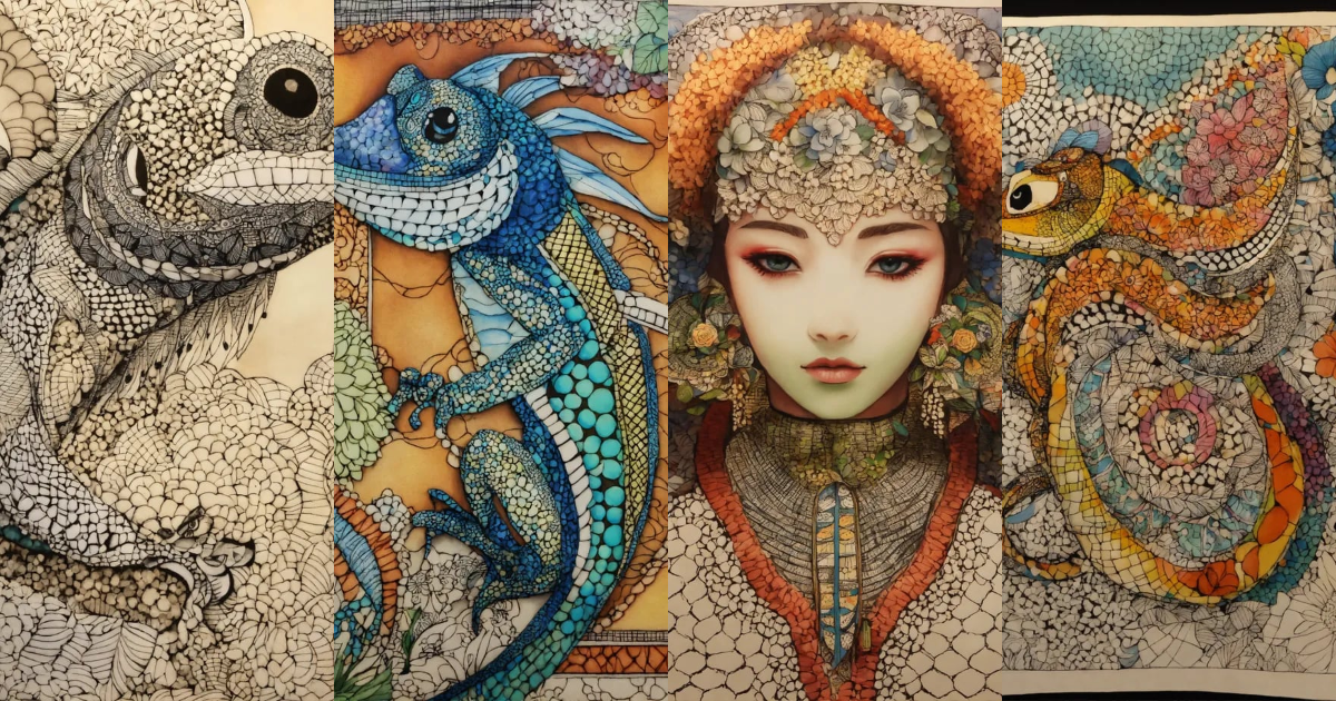 Lexica - Zentangle, style inspired by Ogata Gekko