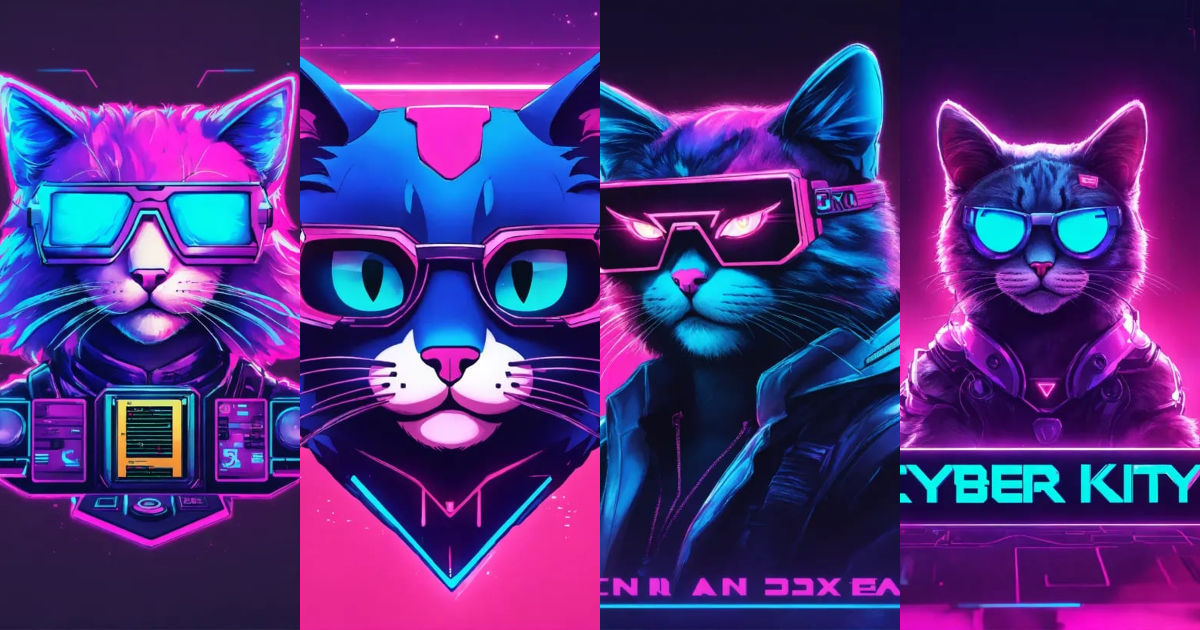 Lexica - "Cyber Kitty", "Gamer", logo, retrowave, 8k