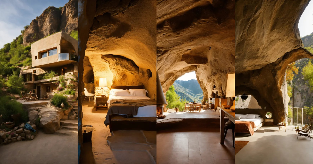 Lexica - Beautiful Cave house embedded into a Mountain